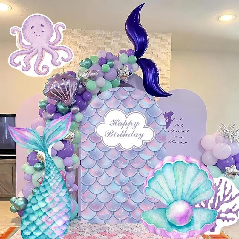 45/60/91cm Ocean Animal Cardboards Blue Shell Mermaid Tail Theme Party ...
