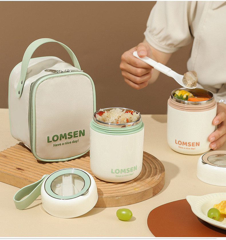 [Free Bag & Spoon] LOMSEN Stainless Steel Soup Container Thermal ...