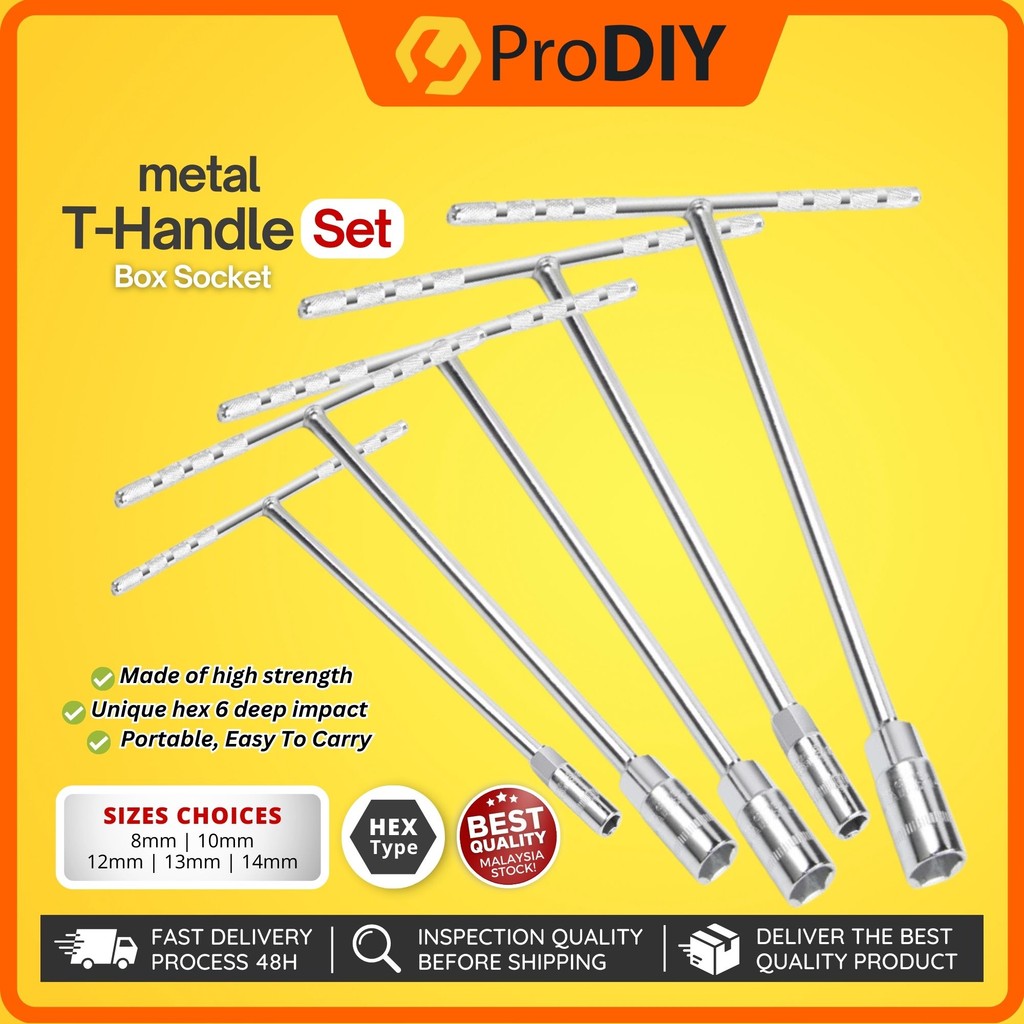 Metal T Handle Set Socket Wrench Socket Box 8mm 10mm 12mm 13mm 14mm Chrome Vanadium Car Repair ...