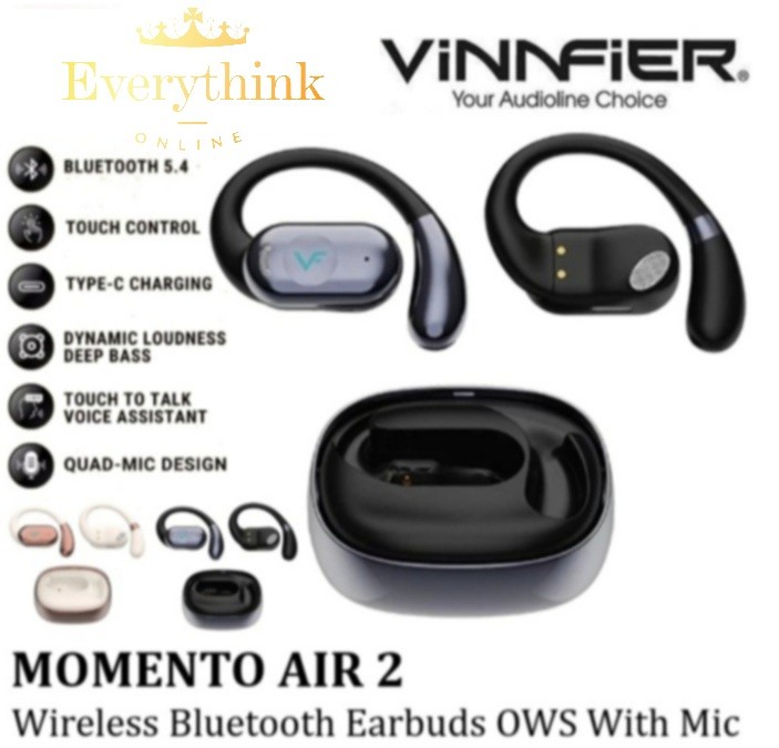 VINNFIER MOMENTO AIR 2 WIRELESS BLUETOOTH EARBUDS OWS BUILT-IN MIC TYPE ...