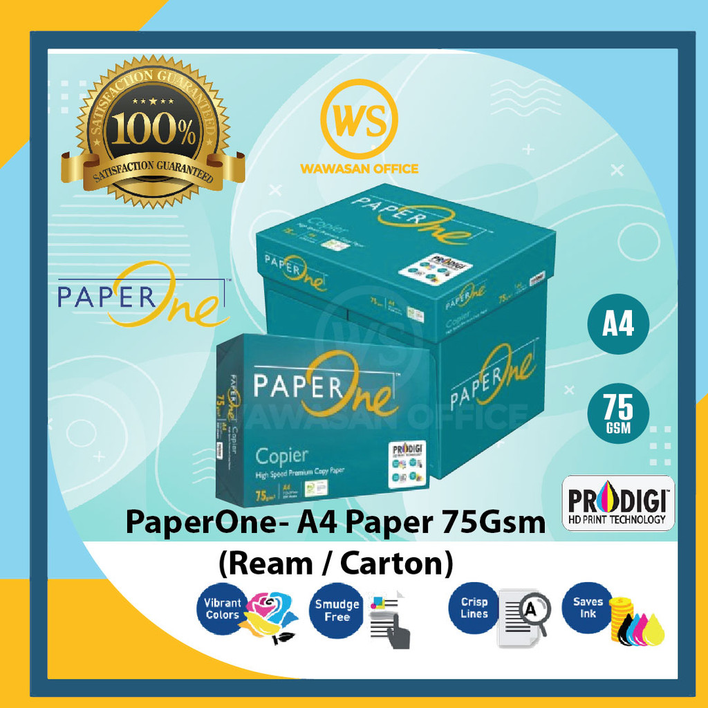 Paper One A4 Paper 75gsm / Kertas A4 / Copier Paper - 500 Sheets ( 1 Ream / 1 carton ) | Shopee ...