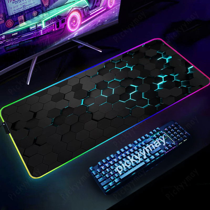 Mousepad RGB Geometric Big Mouse Pad LED Luminous Gaming Accessories ...
