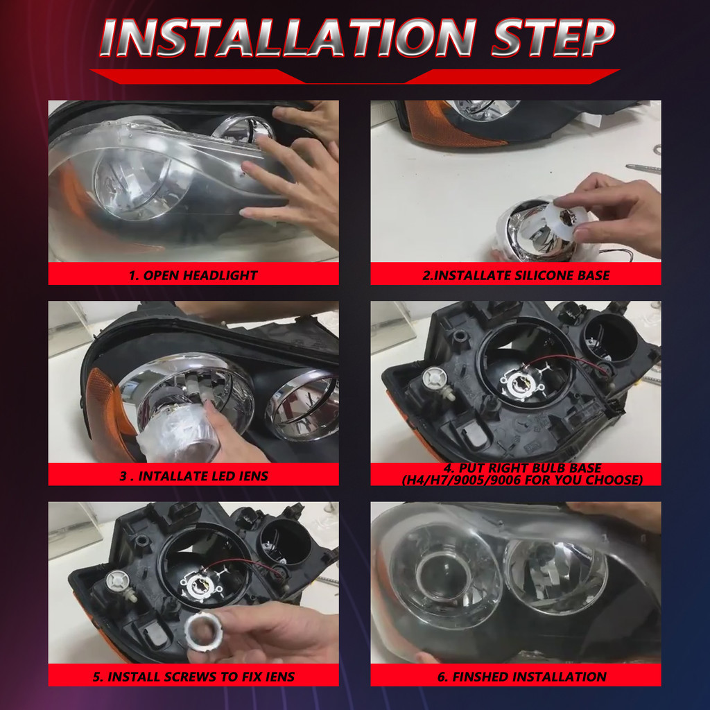 3 Inch Bi-LED Projector Lenses 6000K H4 H7 9005 9006 Car Headlight Bulbs Retrofit Kits 2PCs LED ...