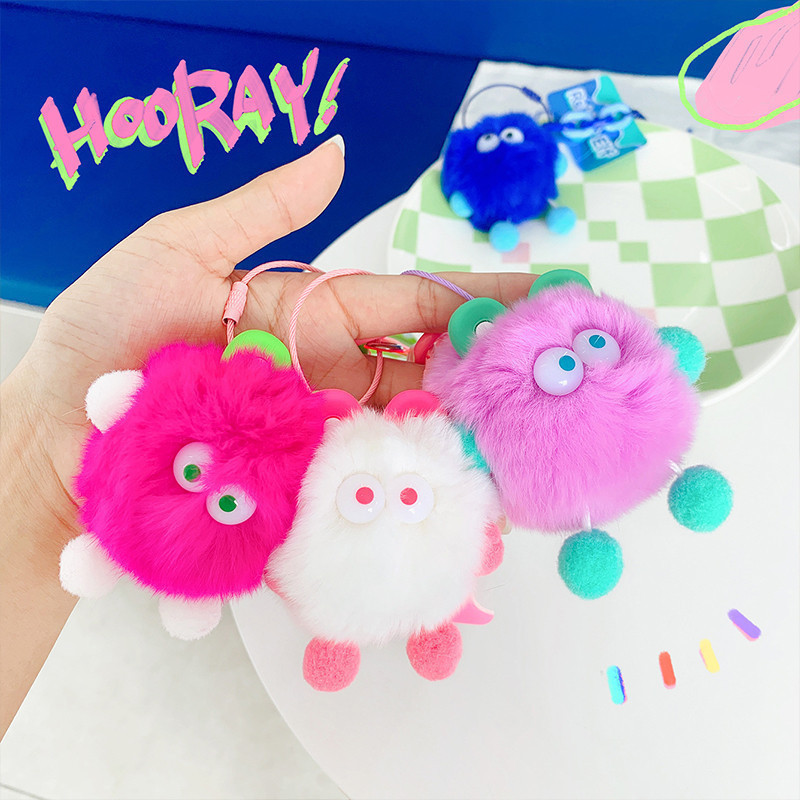 Cartoon Little Fluffy Ball Keychain Plush Coal Ball Bag Pendant Bag ...