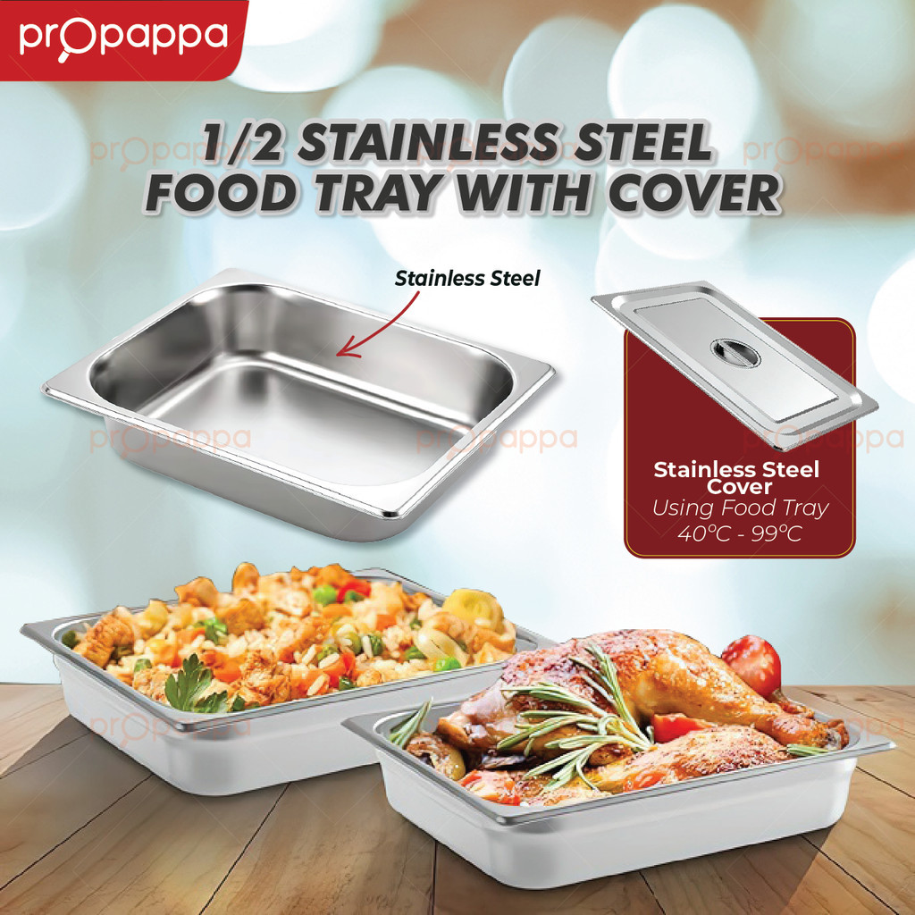 Stainless Steel Food Tray with Lid Half Size Buffet Tray Serving Dish ...