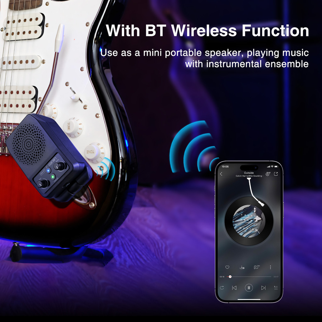 LEKATO JA-05G Mini Guitar Amplifier 5W Rechargeable Bluetooth Amp with ...