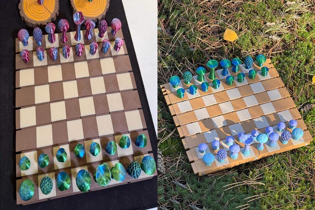 [TS] Mushroom Chess Set Checker Board Game Portable Magnetic Chess Game Set with Mushroom Pieces ...