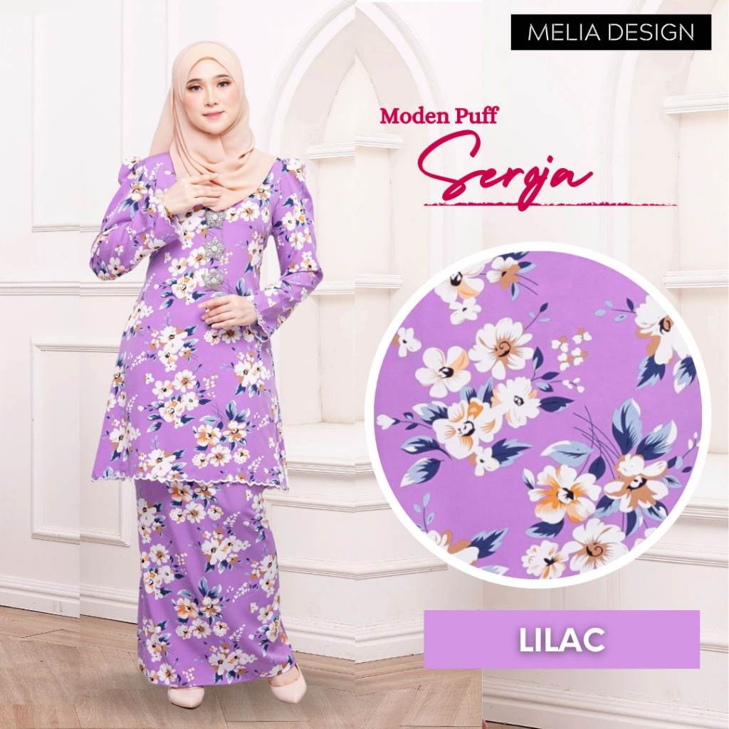 By Melia Design Baju Hot Raya 2024 Kurung Puff moden Corak Bunga Cotton ...