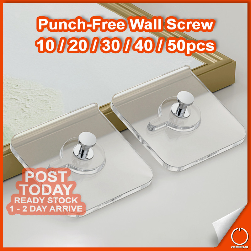 𝐙𝐄𝐑𝐎 𝐏𝐔𝐍𝐂𝐇 10/20/30/40/50pcs Punch-Free Wall Sticker Screw Hook Photo ...
