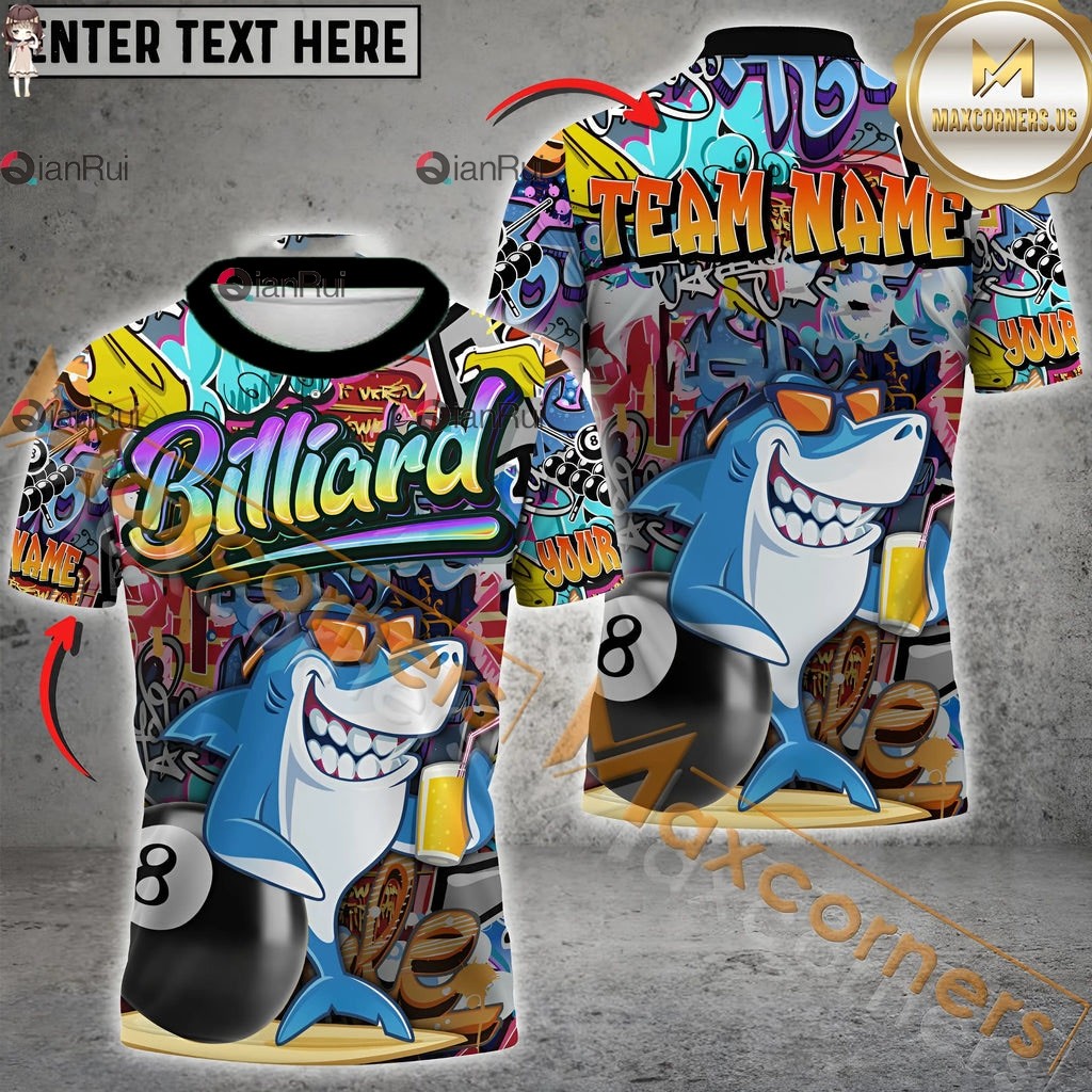 Graffiti-Style Shark Billiard Jersey Personalized Name, Team Name 3D ...