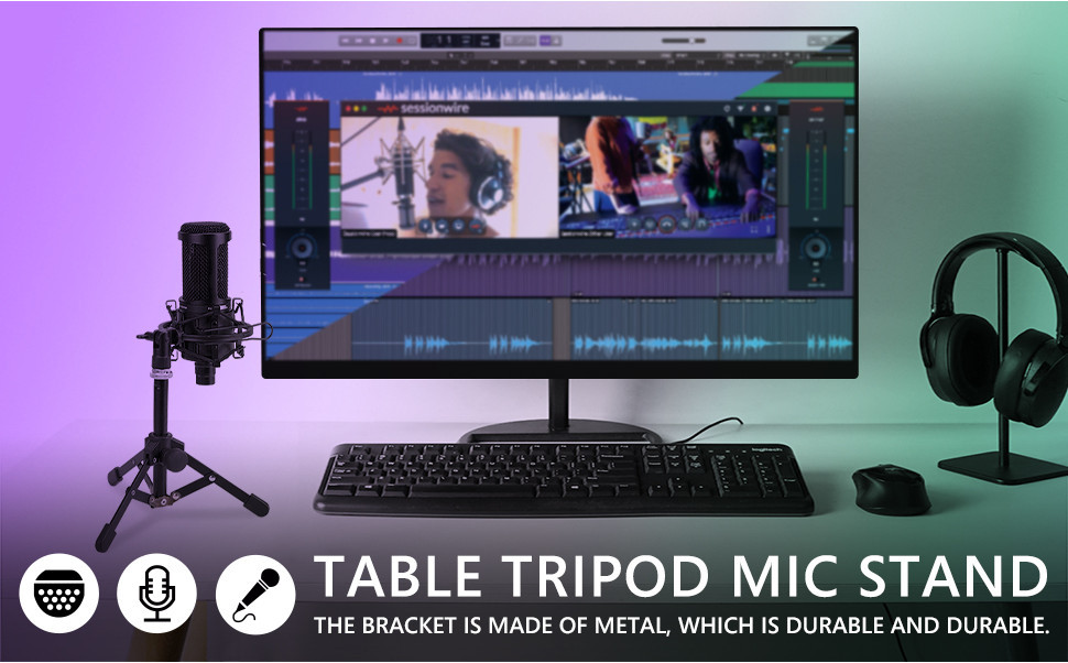 Geekria Tabletop Tripod Mic Stand Compatible with Audio-Technica AT2020 ...