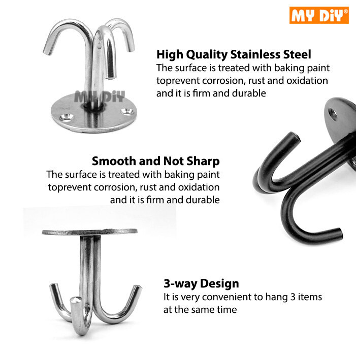 MYDIYHOMEDEPOT - STAINLESS STEEL CEILING HOOK / 3J HOOK ROUND BASE / U ...