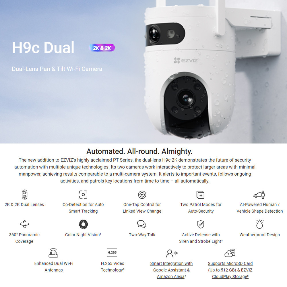 Ezviz H9C Dual Lens (3MP + 3MP) 2K Waterproof Pan/Tilt Two Way Talk ...