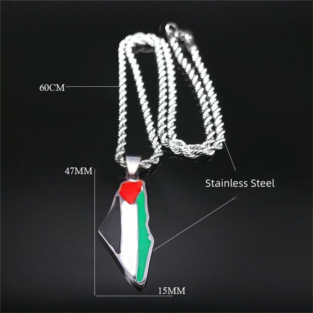 Palestine Map Pendant Necklace Country Geography Stainless Steel Chain ...