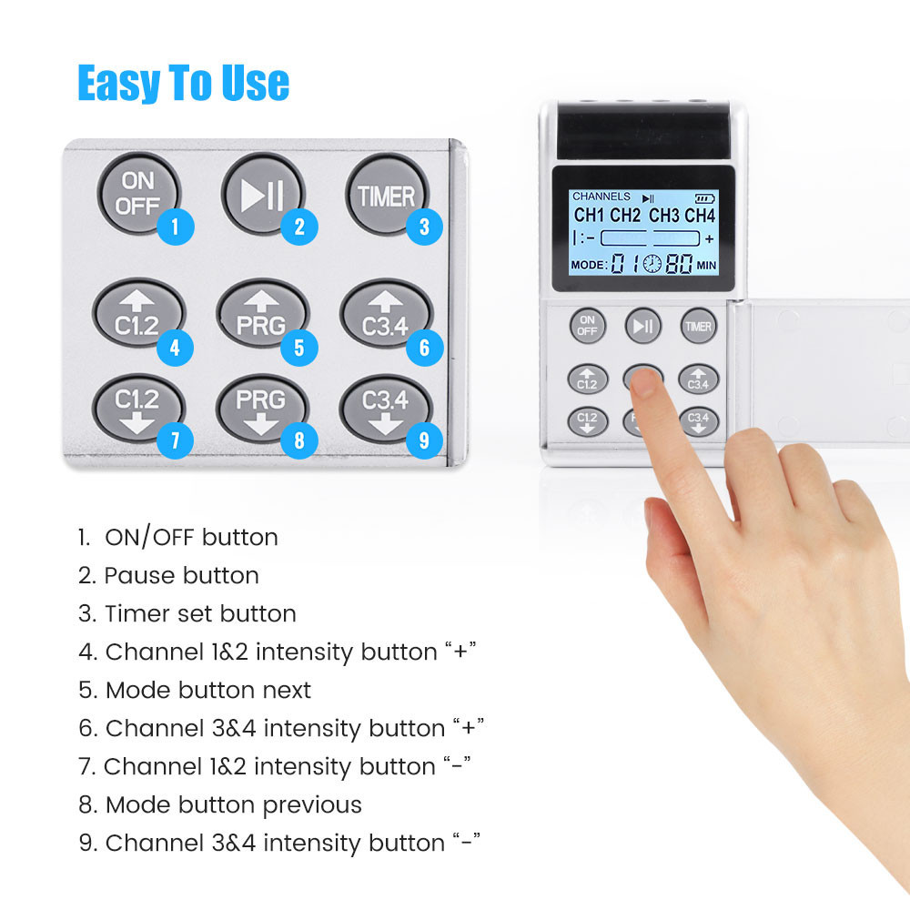 SALORIE 15 Modes 4 Outputs 8 Pads Electric Pulse TENS EMS Muscle ...
