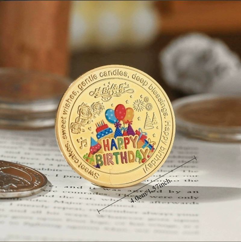 Happy Birthday Commemorative Coin Keychain gold coin Commemorative ...