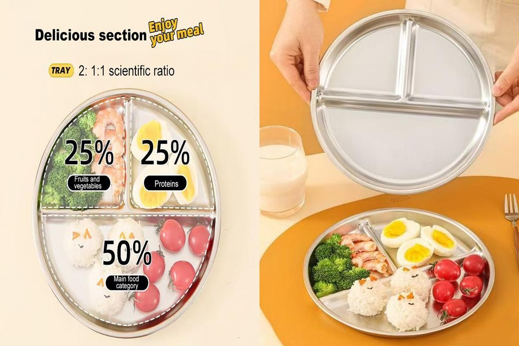 Portion Control Compartment Trays Stainless Steel Separate Meal Plate ...