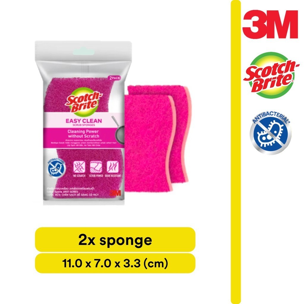 3M Scotch Brite Tough Clean Anti Bacterial Easy Clean Scouring Sponge ...