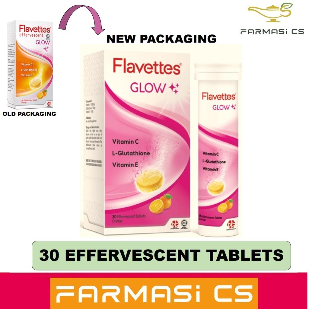 FLAVETTES EFFERVESCENT GLOW Vit C 1000mg + Glutathione E + Vit E 30's ...