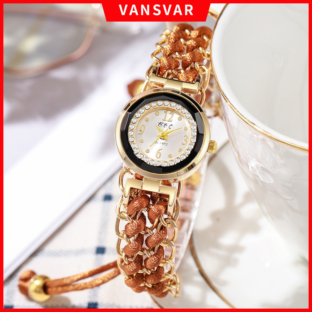 Small Dial With Diamond Inlay Women's Woven Rope Watch Women's Retro ...