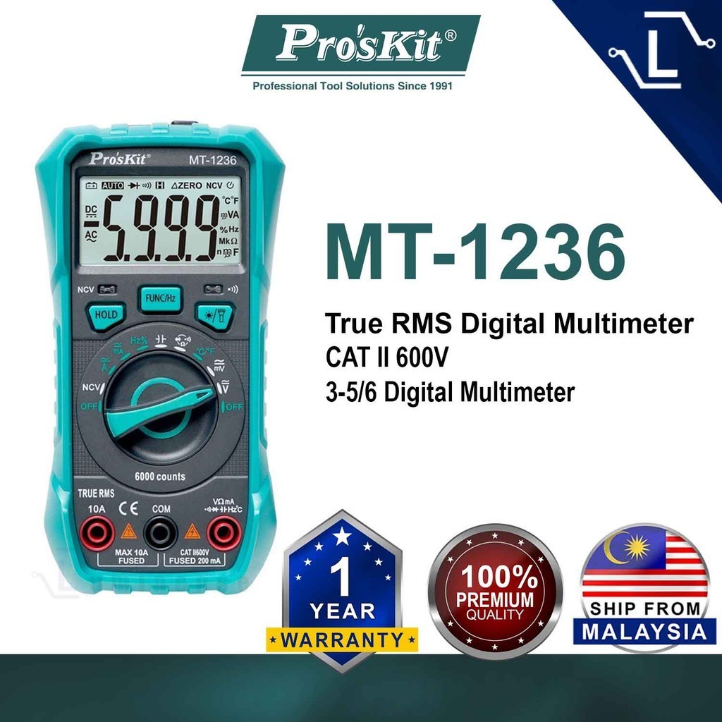 [Luminense] Pro'sKit MT-1236 3⅚ True-RMS Digital Multimeter ProsKit | Shopee Malaysia