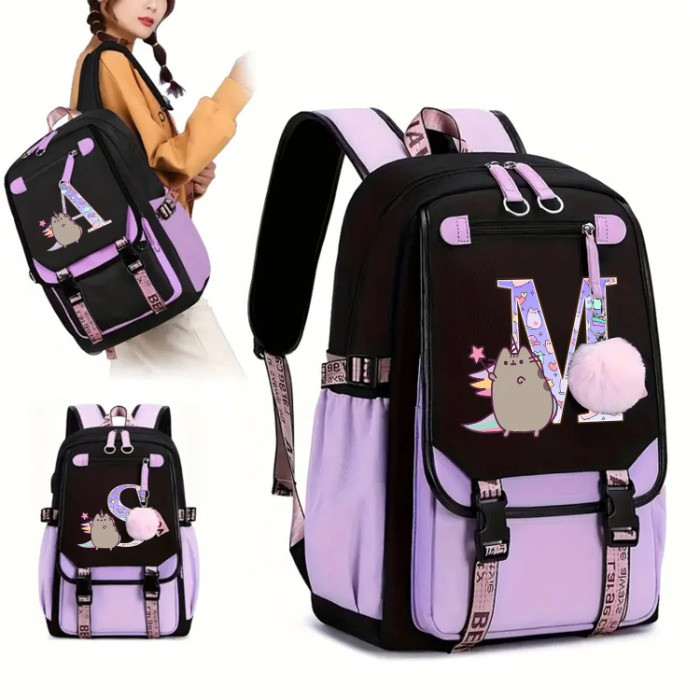26 letter Pusheen Cartoon lightweight backpack for primary and ...