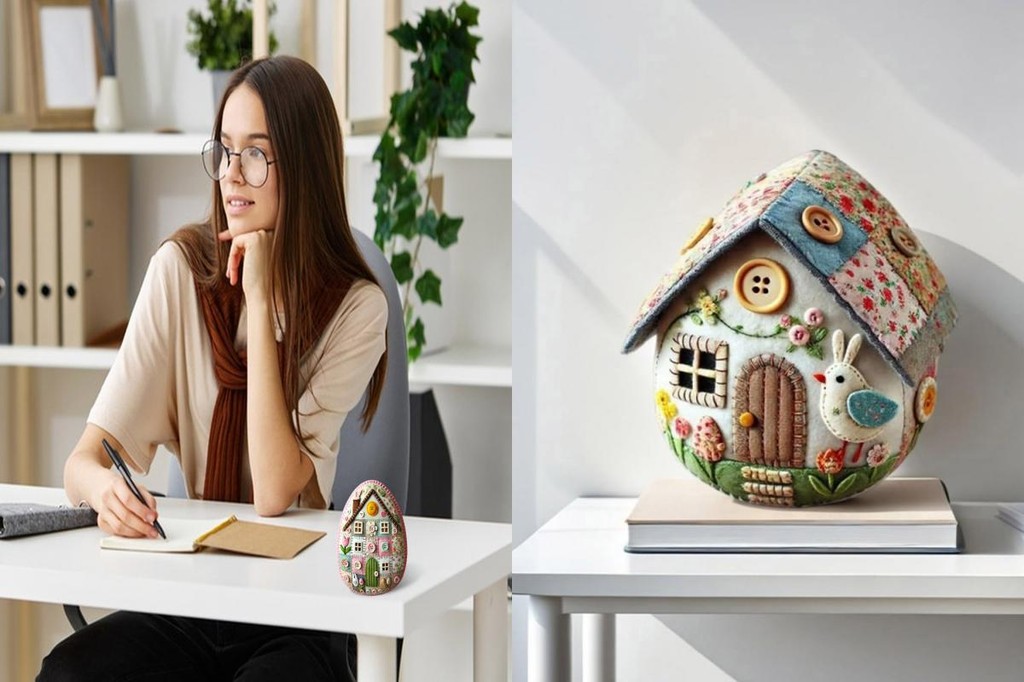 cowboy| Felted Eggs Craft Kit Patchwork Diy Kit Diy Easter Egg House Craft Kit Embroidered Felt ...