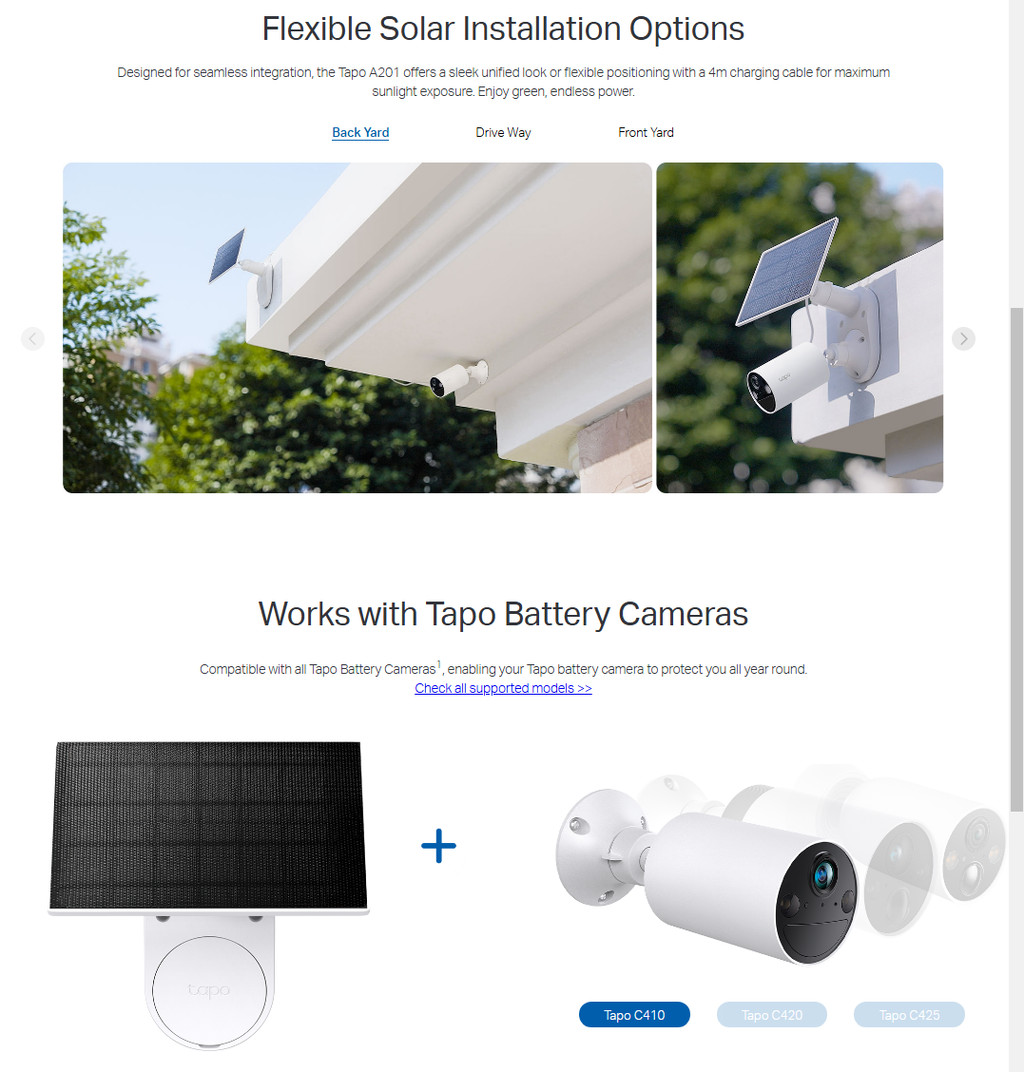 TP-Link Tapo A201 Solar Panel Compatible with Tapo C425 / C420 / C410 ...