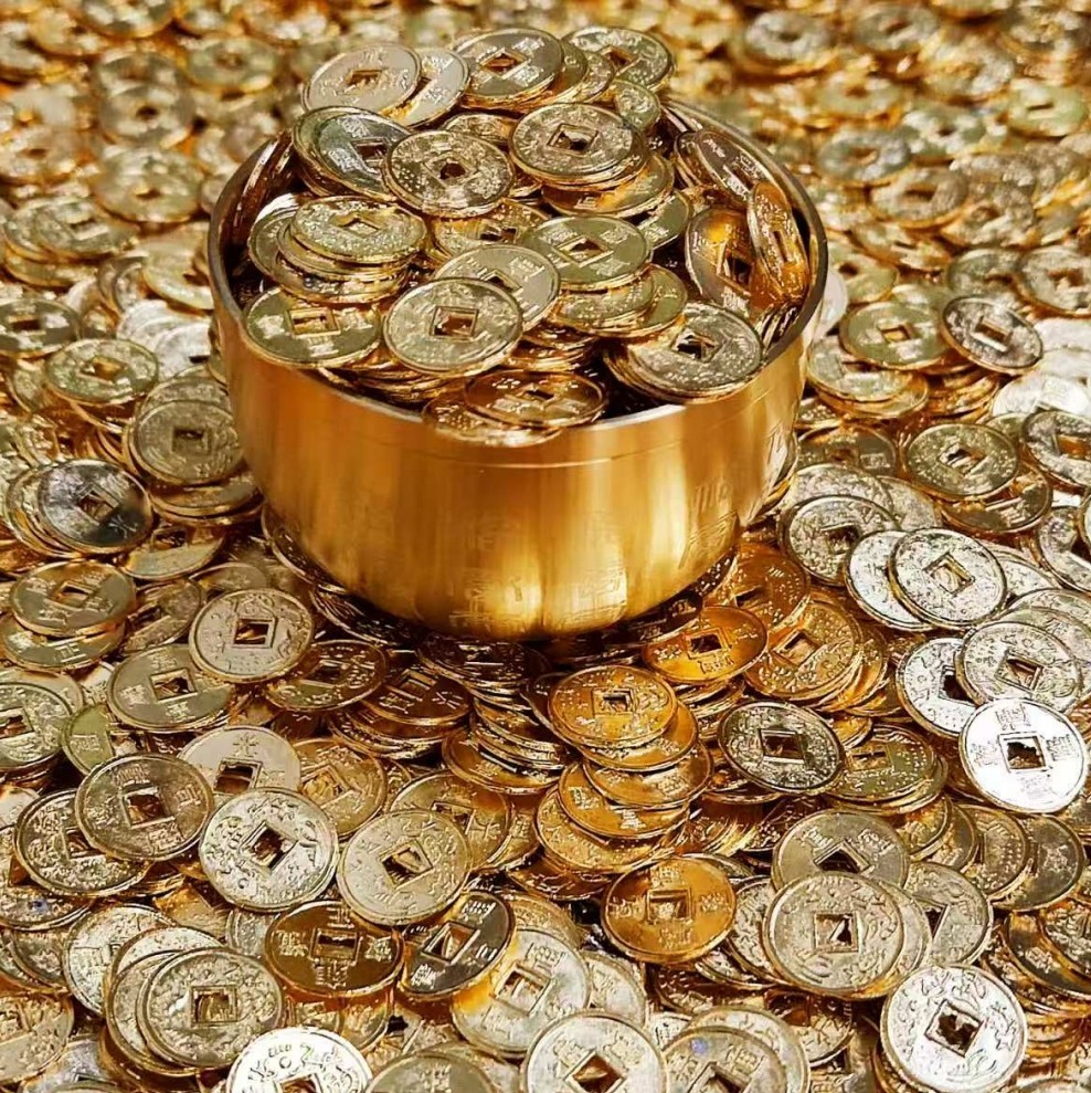 gold coins treasureGold copper coins, alloy desktop ornaments antique ...