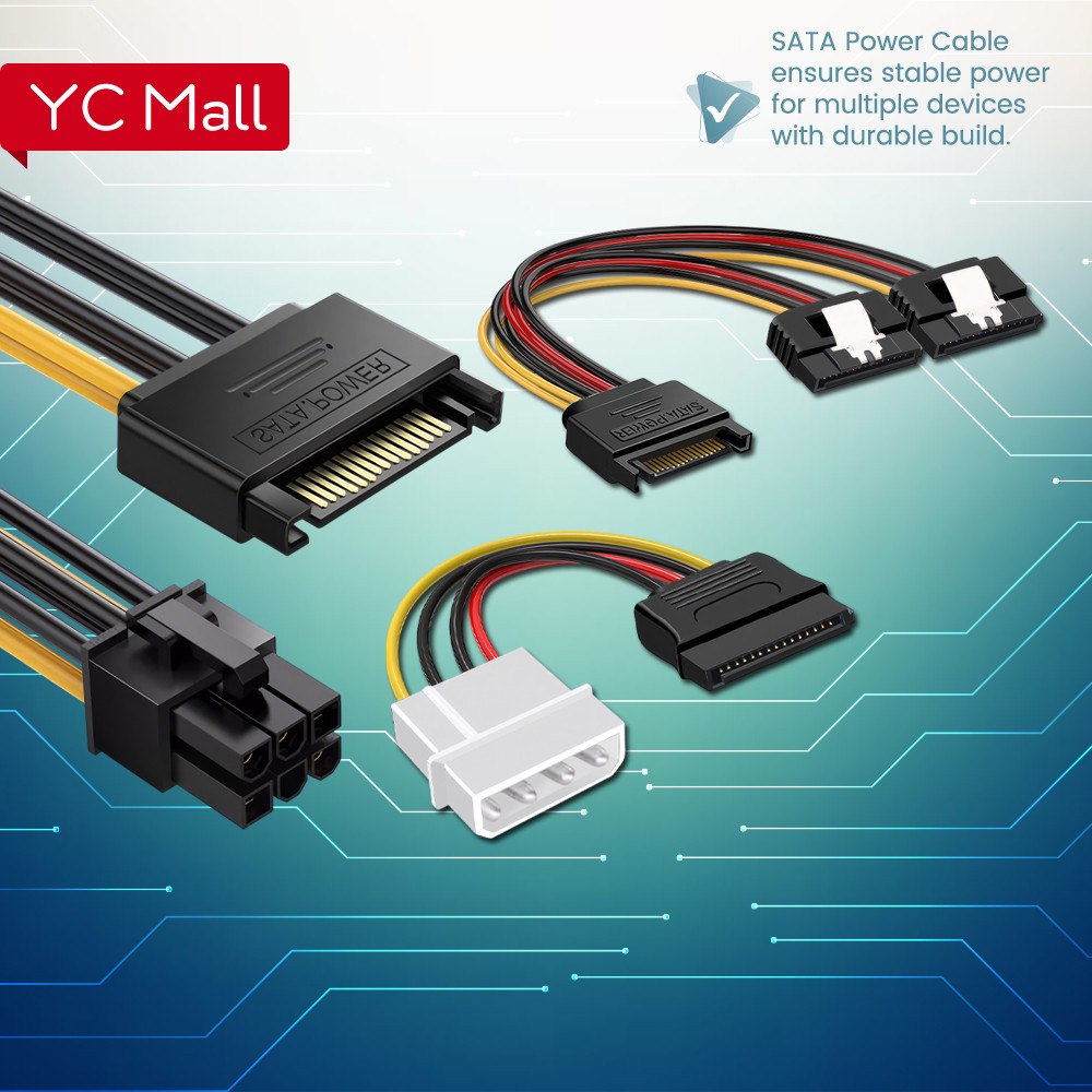 SATA Power Cable Extension 12/15 Pin Molex PCIe Durable PVC Gold Plated ...