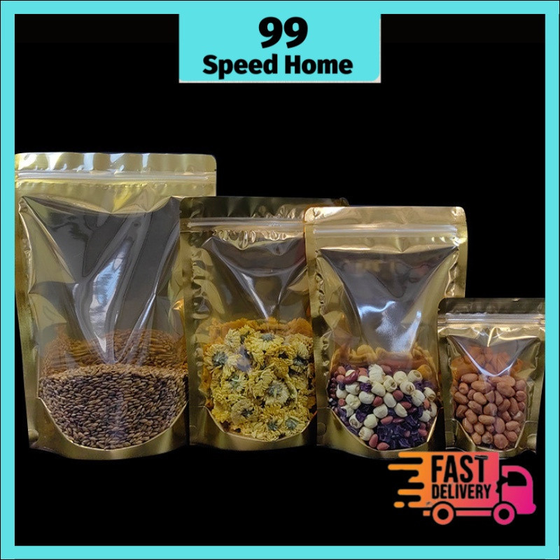 50pcs Gold Semi Metalised Stand Pouch/Aluminium ziplock pouch/Zipper ...