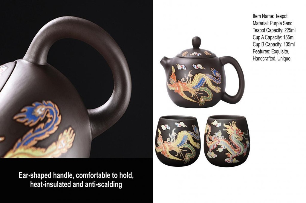 [CF] Handcrafted Dragon and Phoenix Teapot High-quality Purple Mud ...