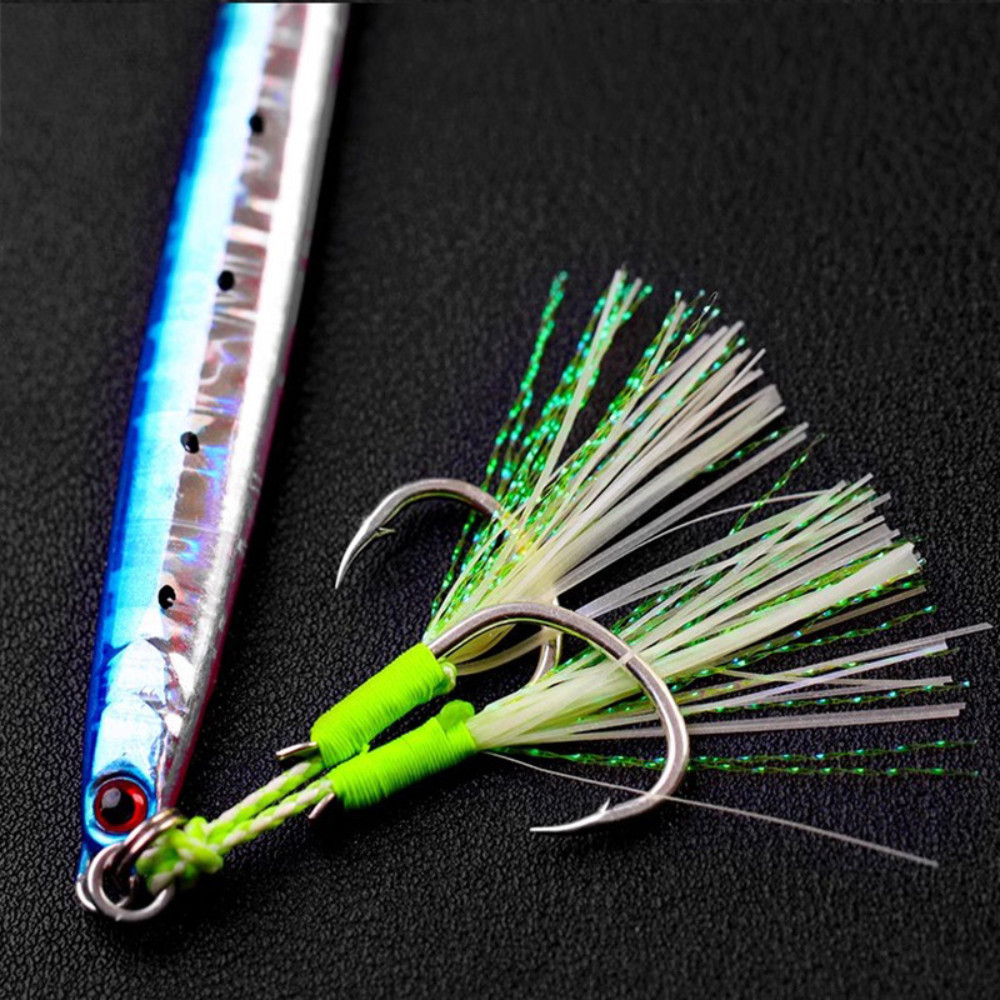 1pcs Luminous Fishing Hook 1/0-4/0 Assist Hook Jig Lure UV Double Hook ...
