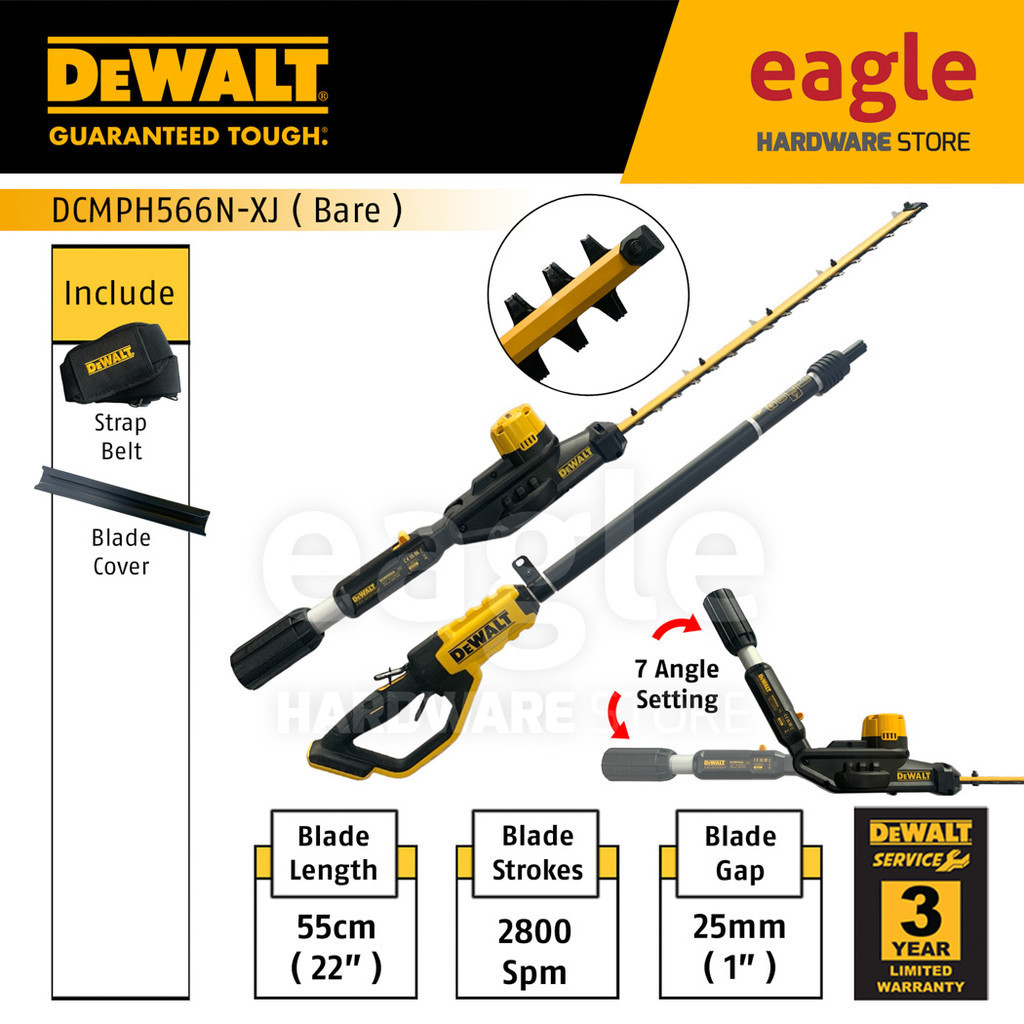 Dewalt DCMPH566N-XJ 550mm ( 22" ) 18/20V Cordless Pole Hedge Trimmer ...