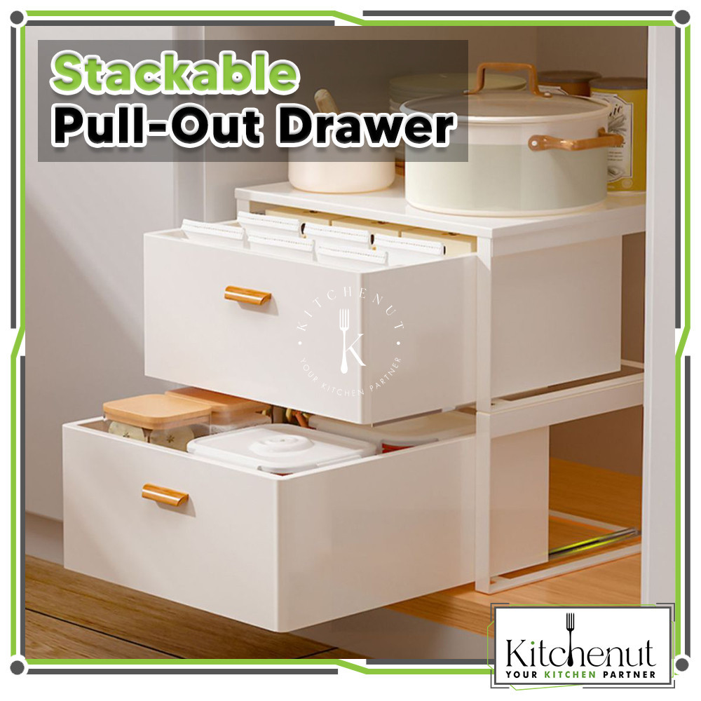 Kitchenut Pull Out Drawer Rack Stackable Kitchen Sliding Cabinet Basket ...