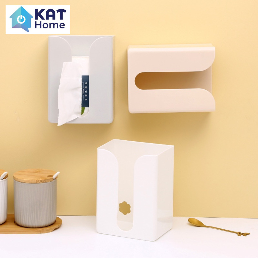 WALL MOUNTED SELF ADHESIVE TISSUE BOX HOLDER TISSUE HOLDER STORAGE BOX ...