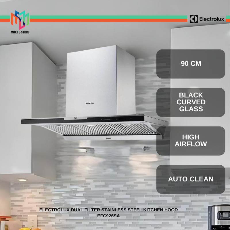 Electrolux EFC926SA 90cm Dual Filter Stainless Steel Kitchen Hood with ...