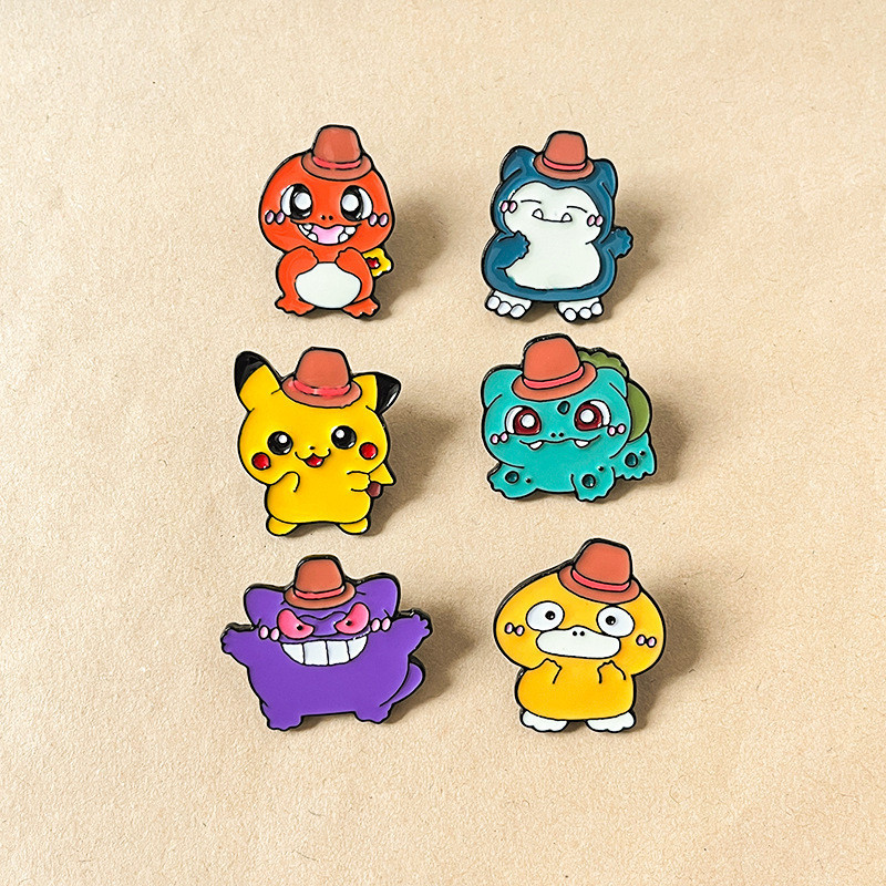 Pokemon Cartoon Metal Brooch Cute Wear Hat Ghost Pokemon Badge Creative ...
