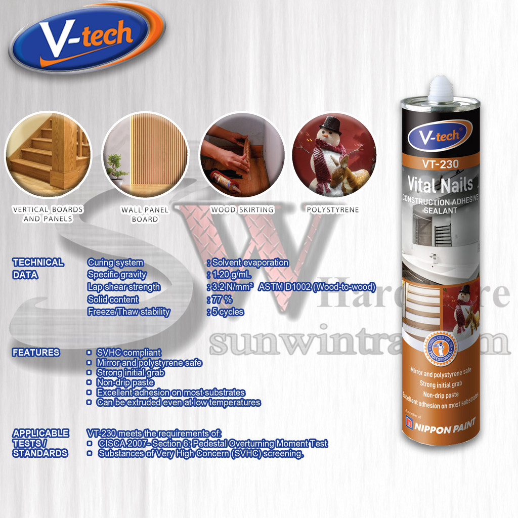 V-TECH 350GM VT-230 VITAL NAIL SEALANT / GUM KAYU / GUM WAINTSCOTING / 木材密封胶 / Maxbond / PELEKAT ...