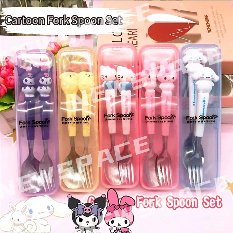 Kuromi Kids Stainless Steel Spoon Fork Set With Box Sanrio Kuromi ...