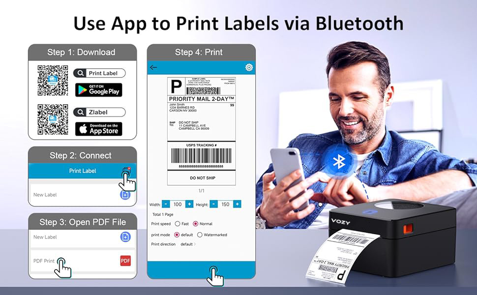 VOZY U9 WiFi Thermal Printer A6 Size Bluetooth iOS Android Zero Second ...