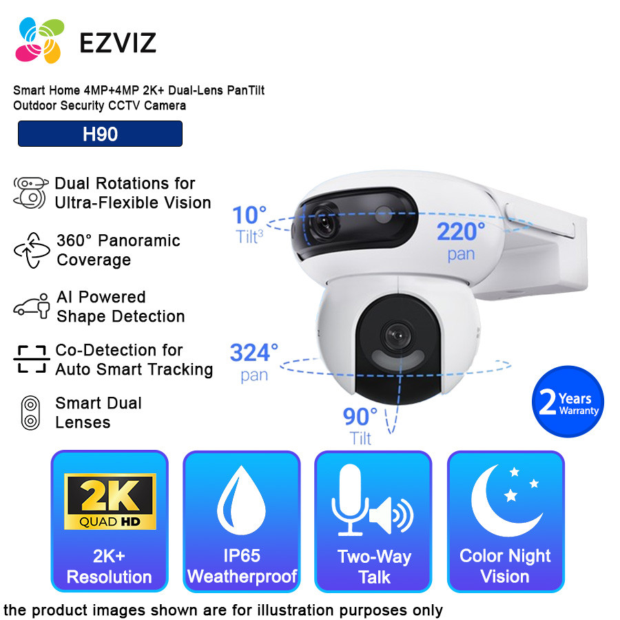 Ezviz H90 Smart Home 4MP+4MP 2K+ Dual-Lens Pan/Tilt Outdoor Security CCTV Camera | Shopee Malaysia