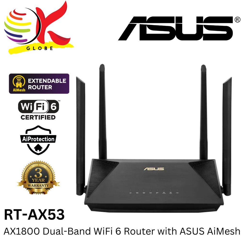 ASUS RT-AX53U AX1800 DUAL-BAND WIFI 6 ROUTER WITH AIPROTECTION, MU-MIMO ...