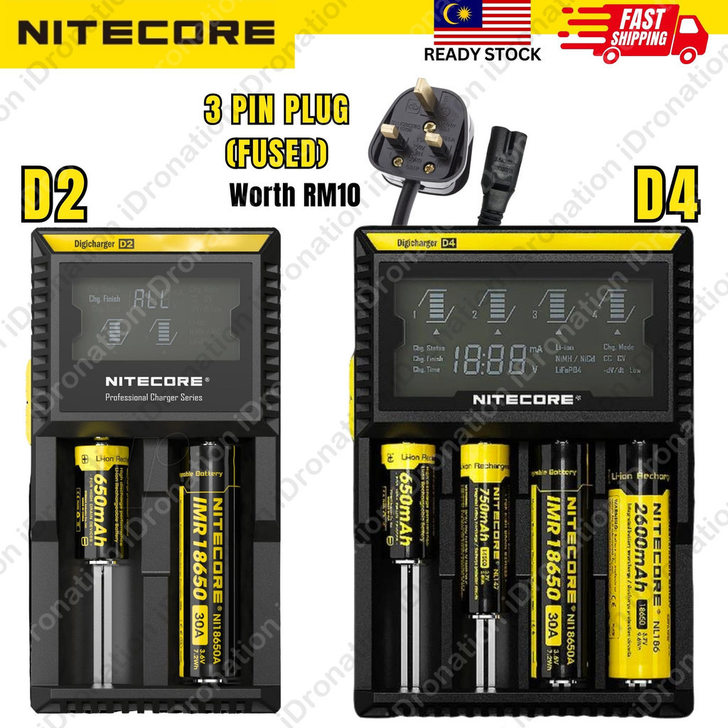 Nitecore Digicharger D2 D4 Battery DIGI Charger Smart Charging Li-ion Lithium Pengecas 18650 ...