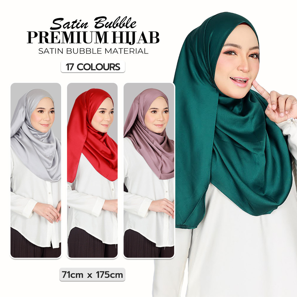 KM HIGH QUALITY Shawl Bubble Satin Premium Muslimah Hijab [M8408 ...