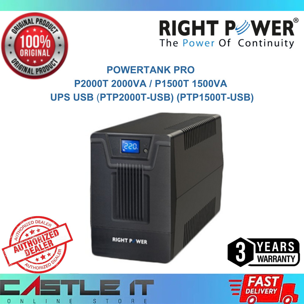 Right Power POWERTANK PRO Active LCD 2000VA P2000T / 1500VA / 1250VA P1500T UPS Backup Battery ...