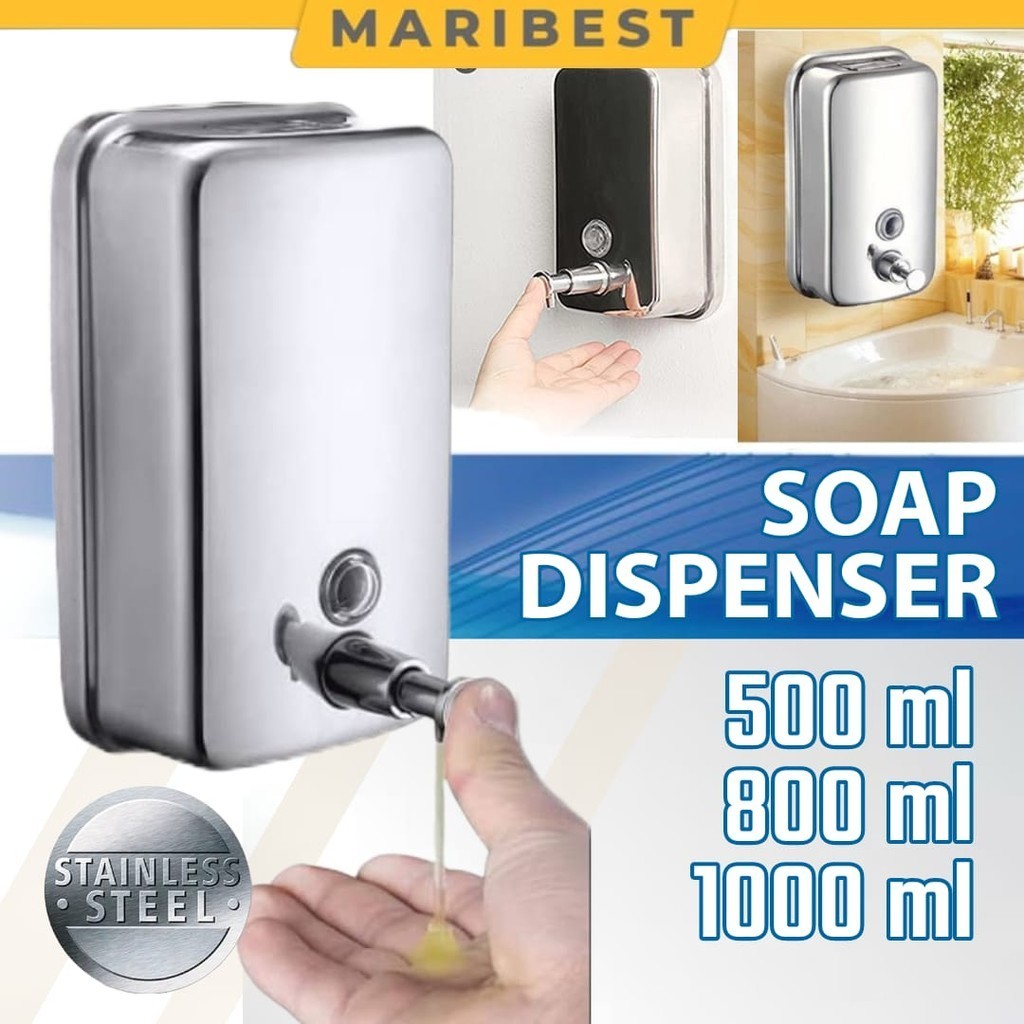 500 / 800 / 1000ML 304 Stainless Steel Soap Dispender wall Mount Manual Hand Liquid Shampoo ...