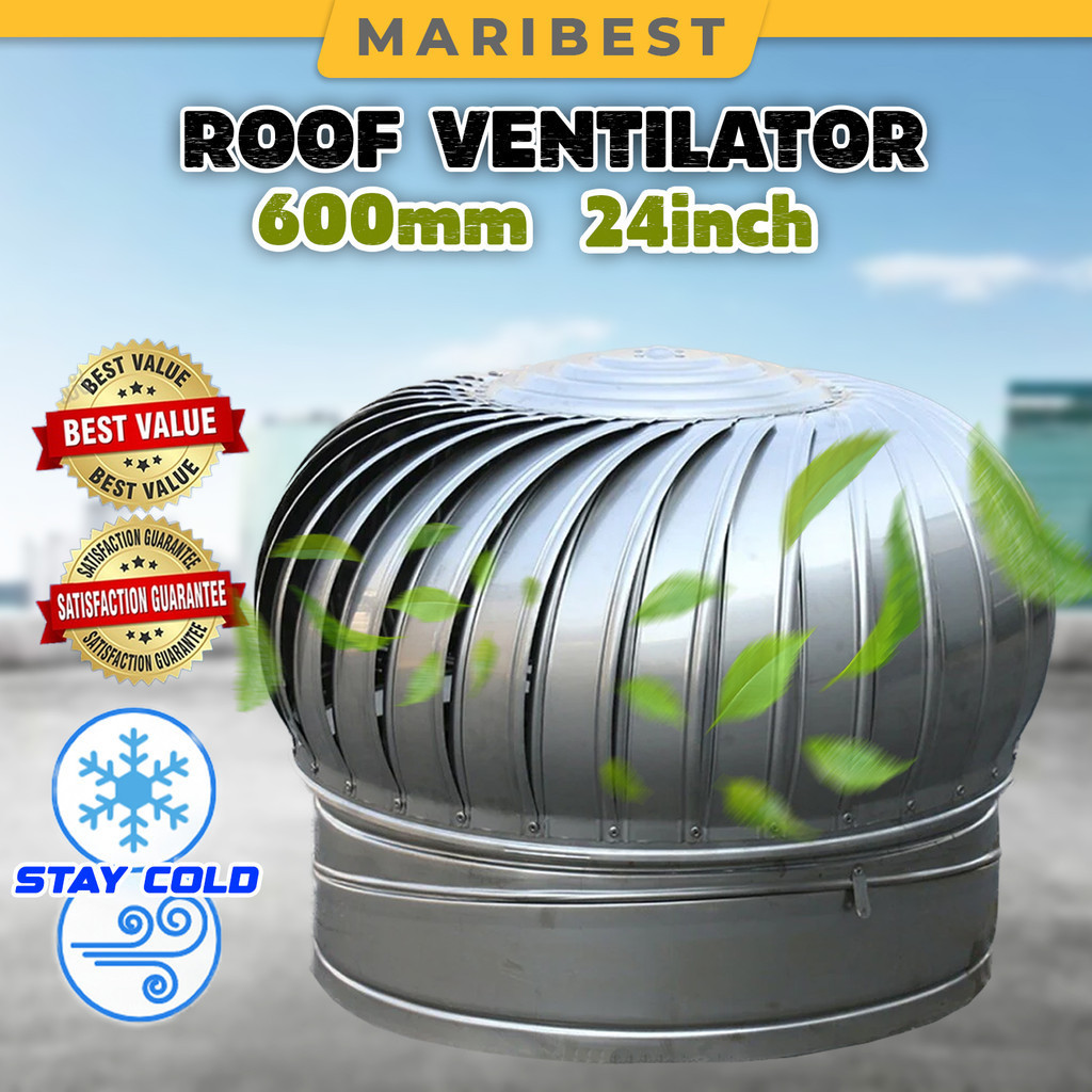 24Inch 600mm Stainless Steel Roof Ventilation Wind Turbine Unpowered ...