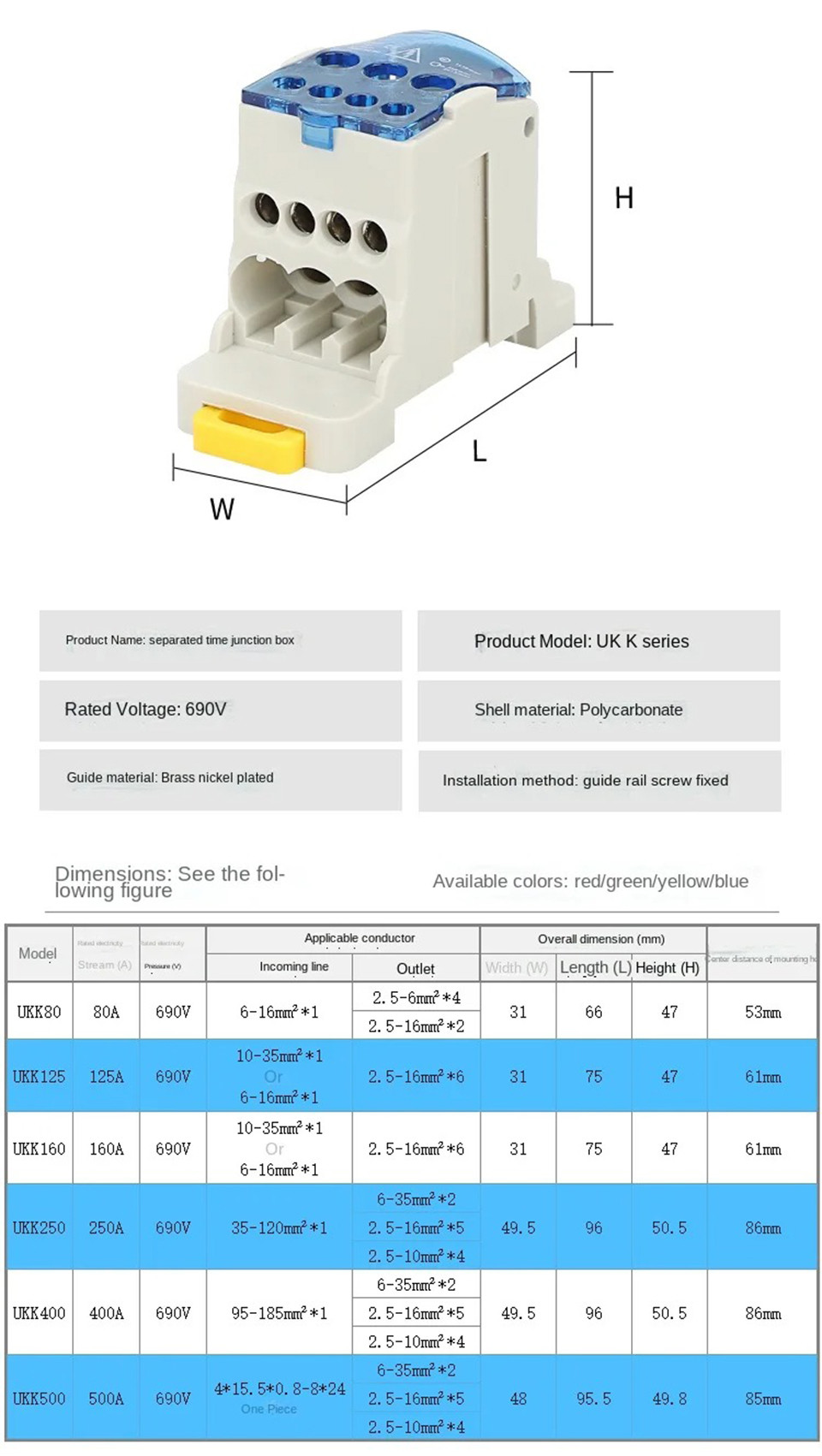 electrical wire connector One in multiple-out distribution box Din Rail Terminal Blocks junction ...