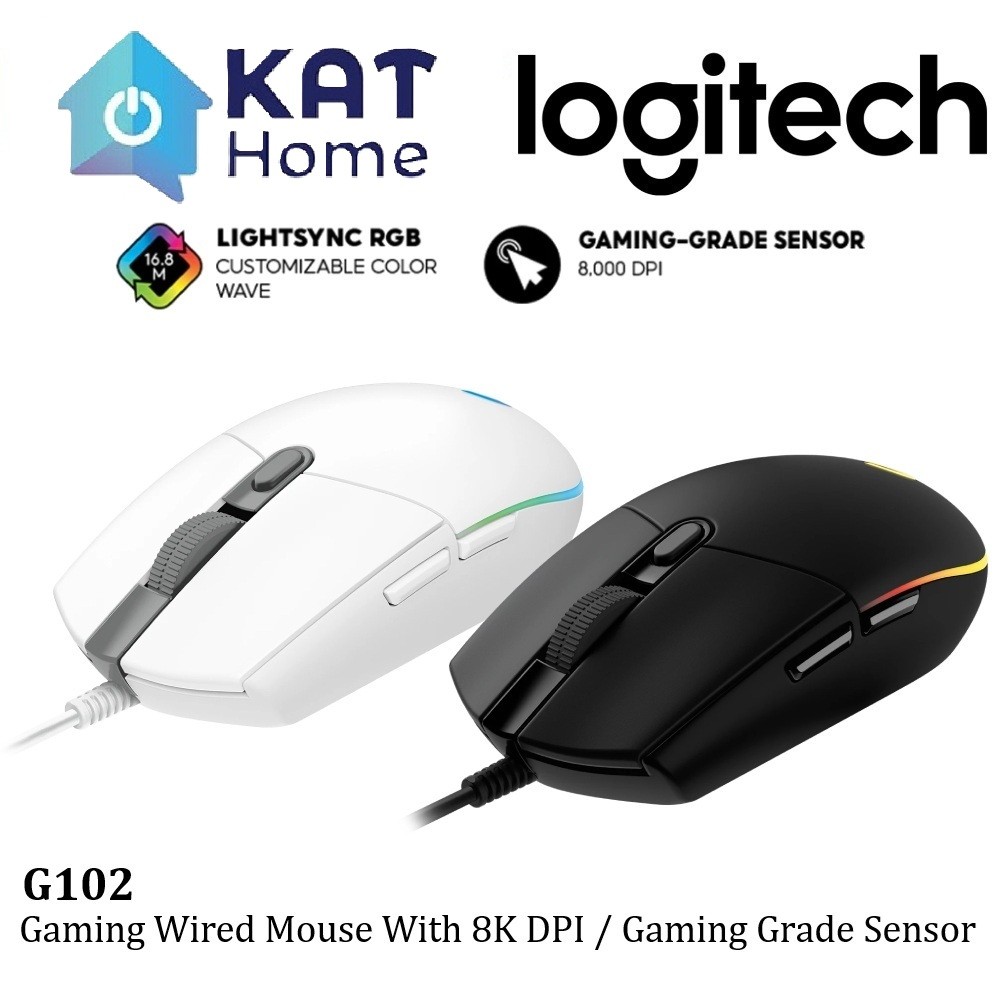LOGITECH G102 GAMING WIRED MOUSE WITH 8K DPI / GAMING GRADE SENSOR / LIGHTSYNC RGB COLOR / 6 ...